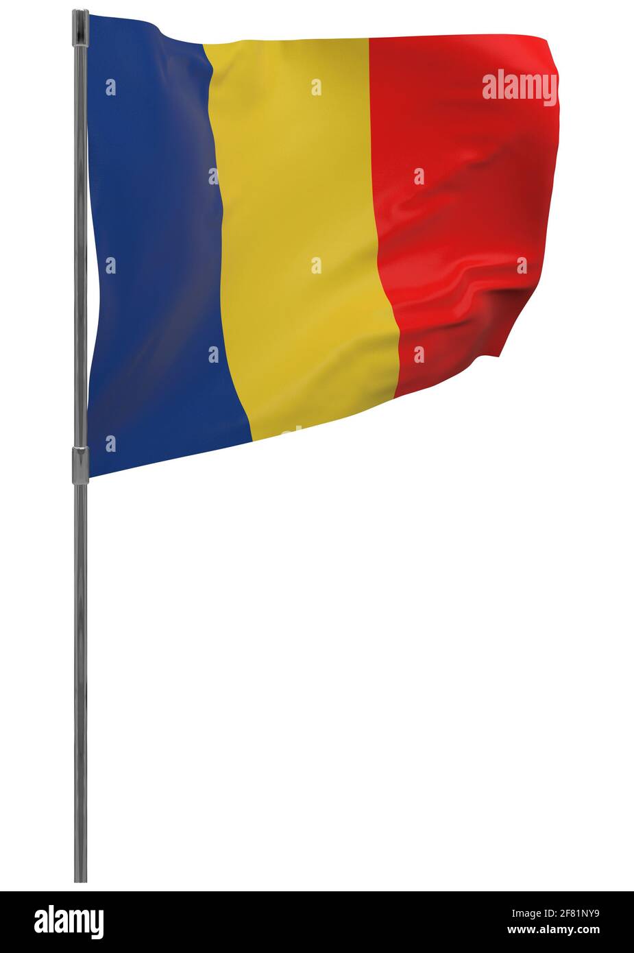 Chad flag on pole. Waving banner isolated. National flag of Chad Stock ...