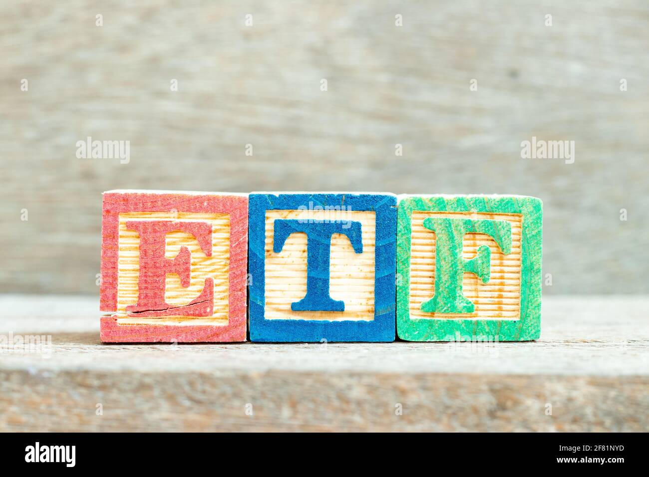 Color alphabet letter block in word ETF (abbreviation of Exchange ...