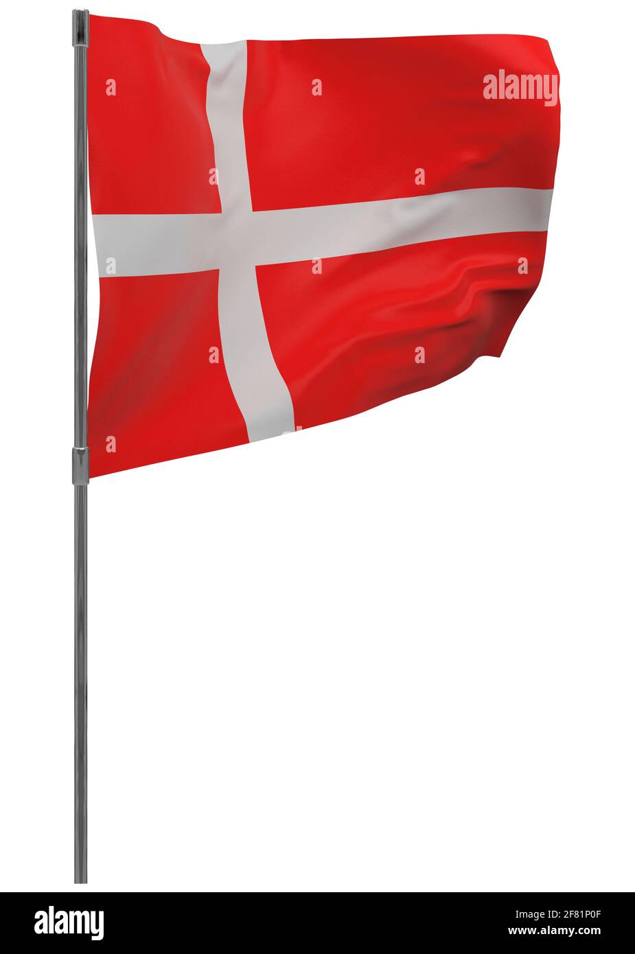 Denmark flag on pole. Waving banner isolated. National flag of Denmark ...