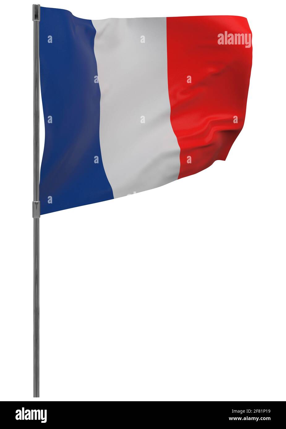 France flag on pole. Waving banner isolated. National flag of France ...