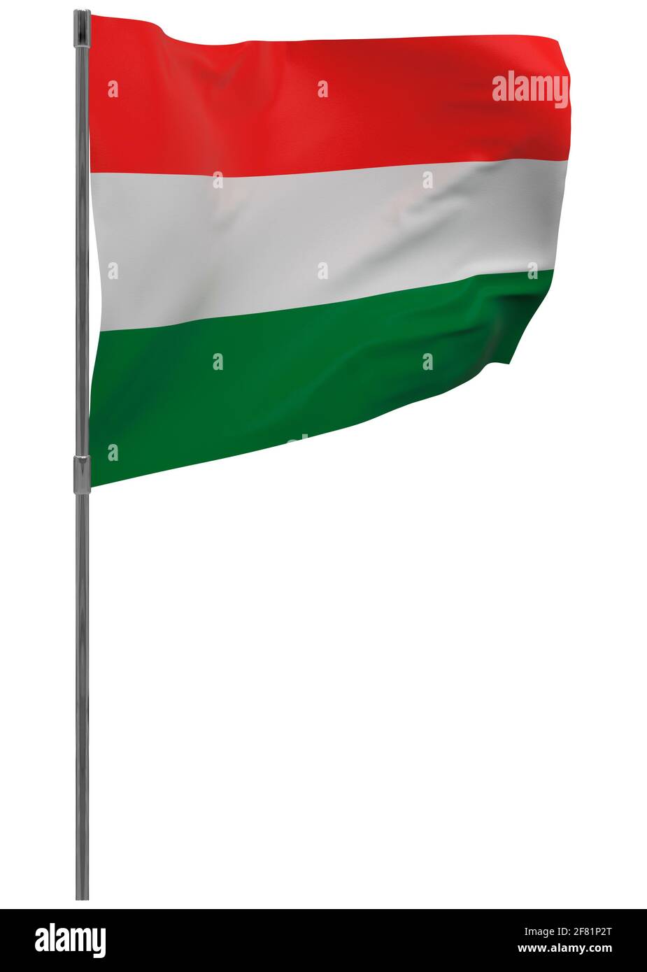 Hungary flag on pole. Waving banner isolated. National flag of Hungary ...