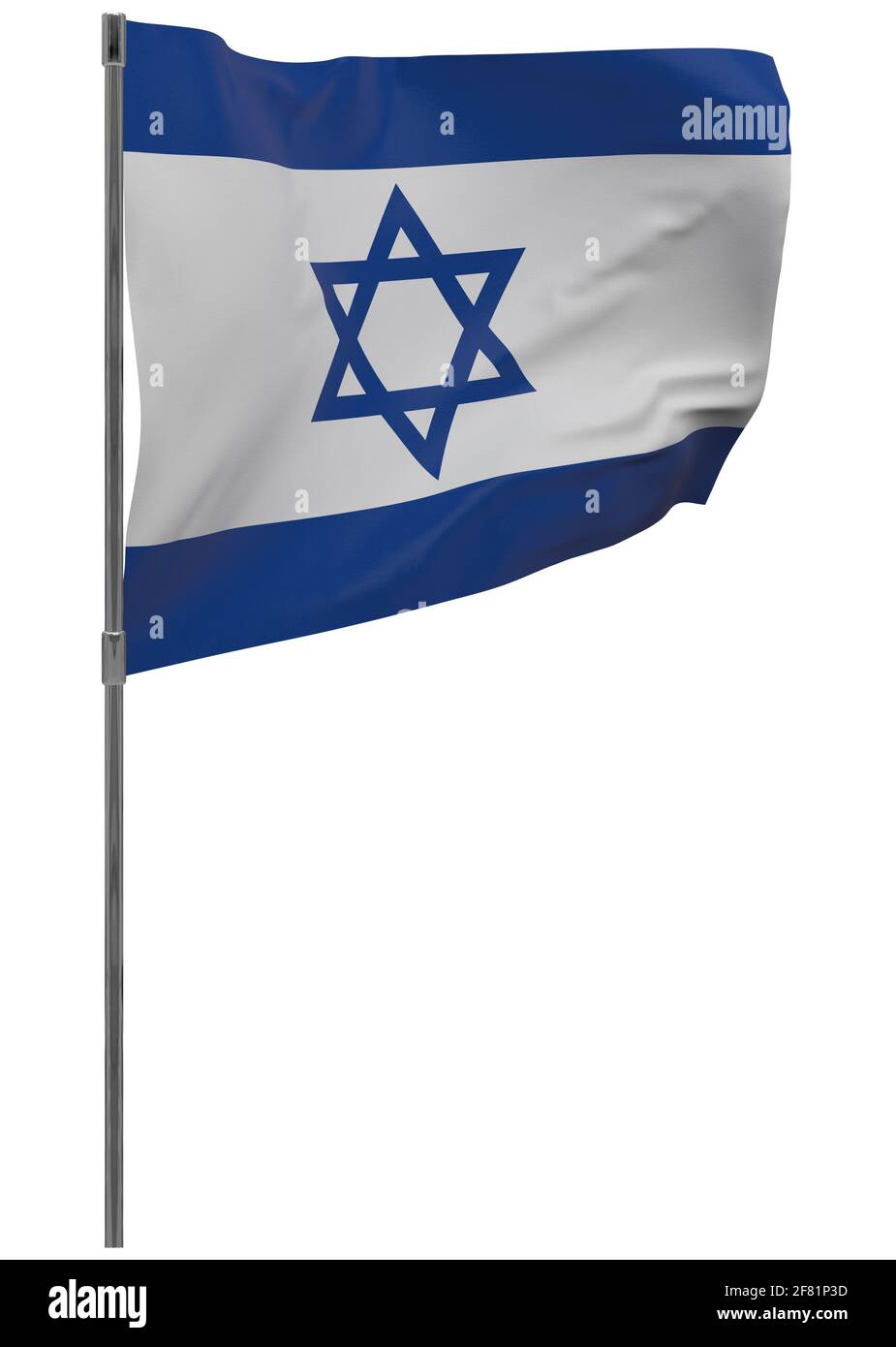 Israel flag on pole. Waving banner isolated. National flag of Israel ...