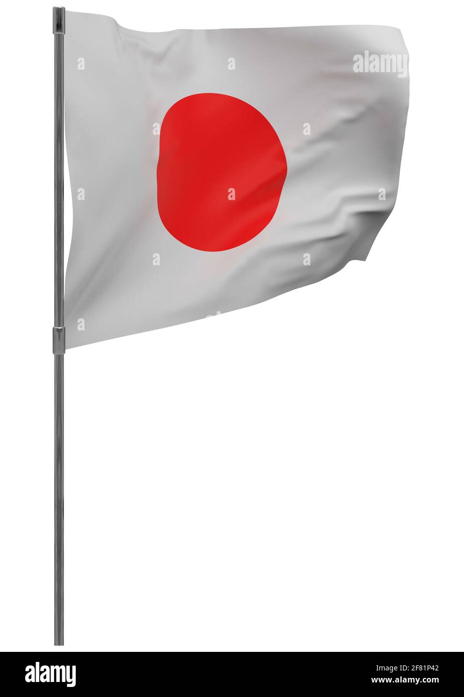Japan flag on pole. Waving banner isolated. National flag of Japan ...