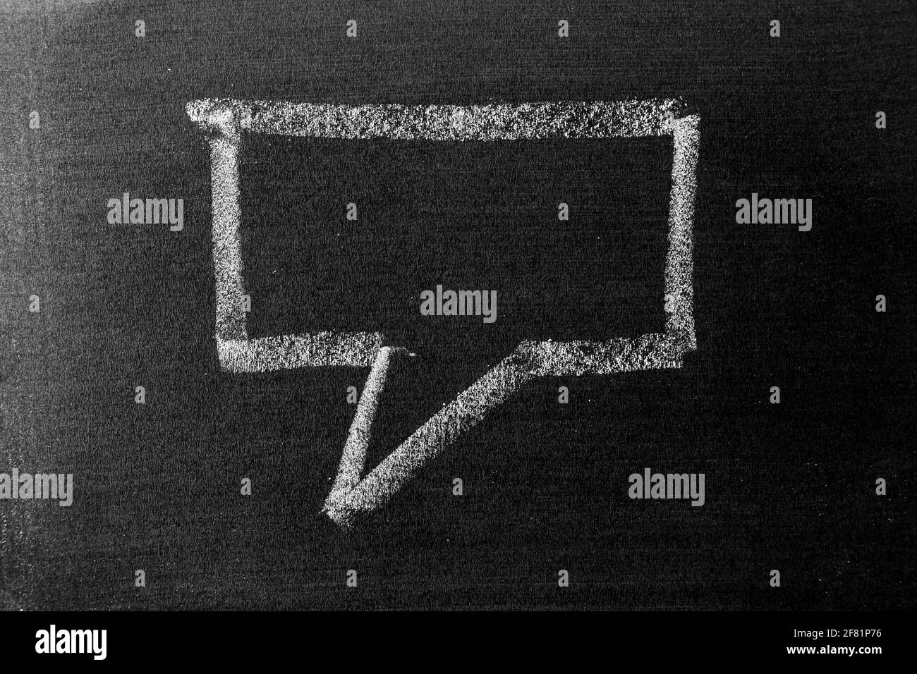 White color chalk hand drawing in square bubble speech shape with blank ...