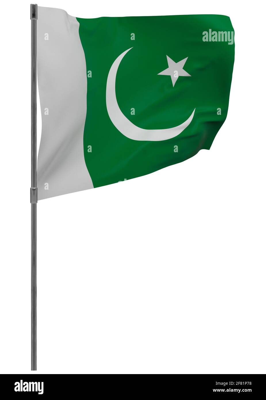 Pakistan flag on pole. Waving banner isolated. National flag of ...