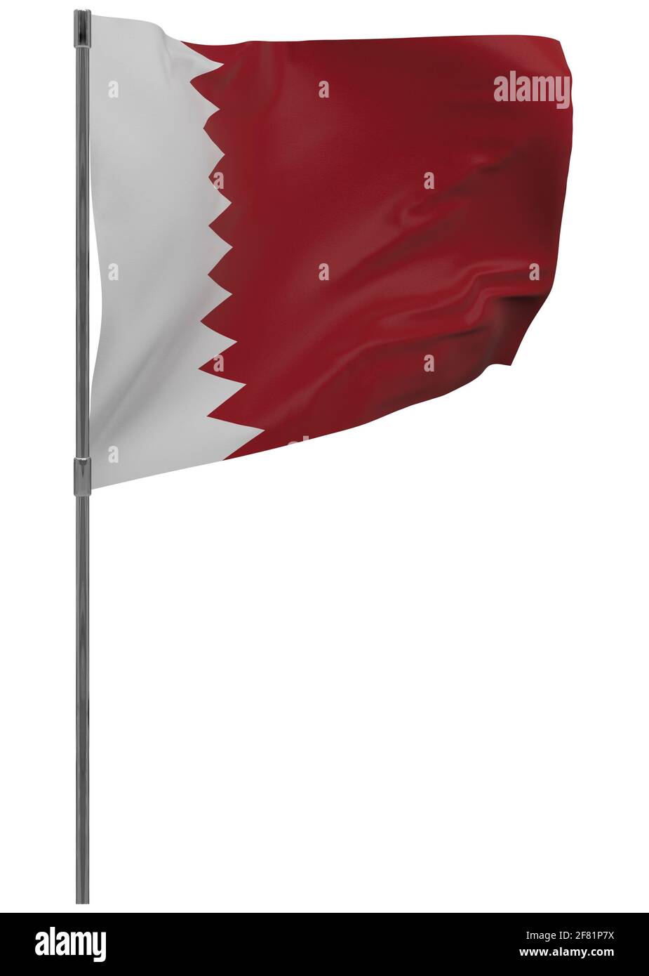 Qatar flag on pole. Waving banner isolated. National flag of Qatar ...