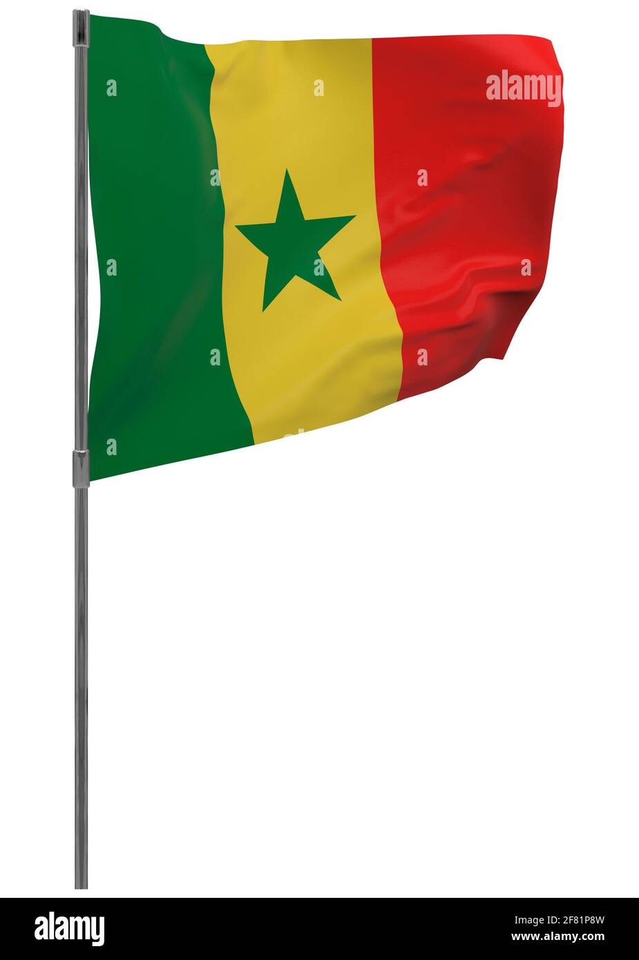 Senegal flag on pole. Waving banner isolated. National flag of Senegal Stock Photo - Alamy