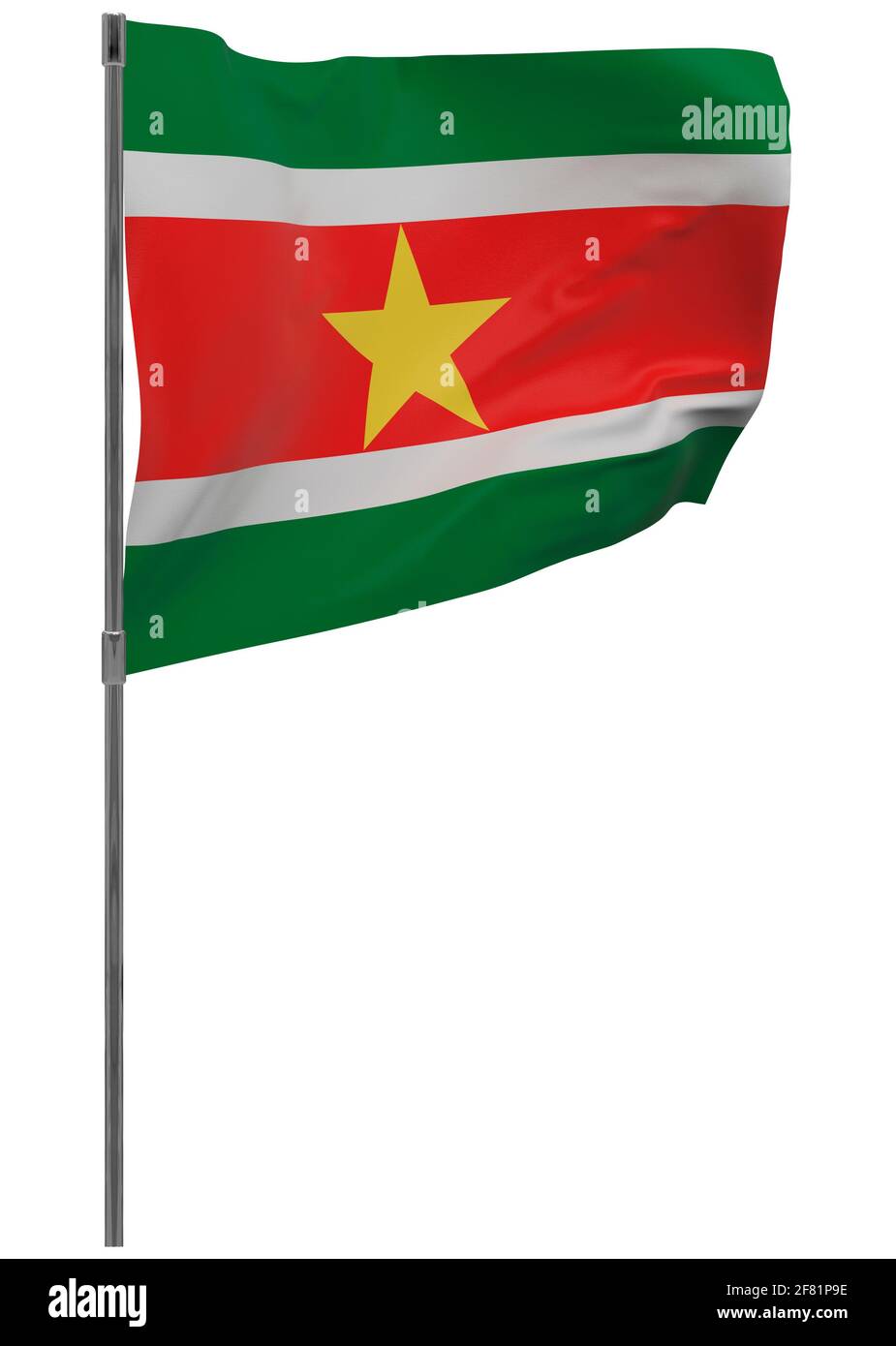 Suriname flag on pole. Waving banner isolated. National flag of ...
