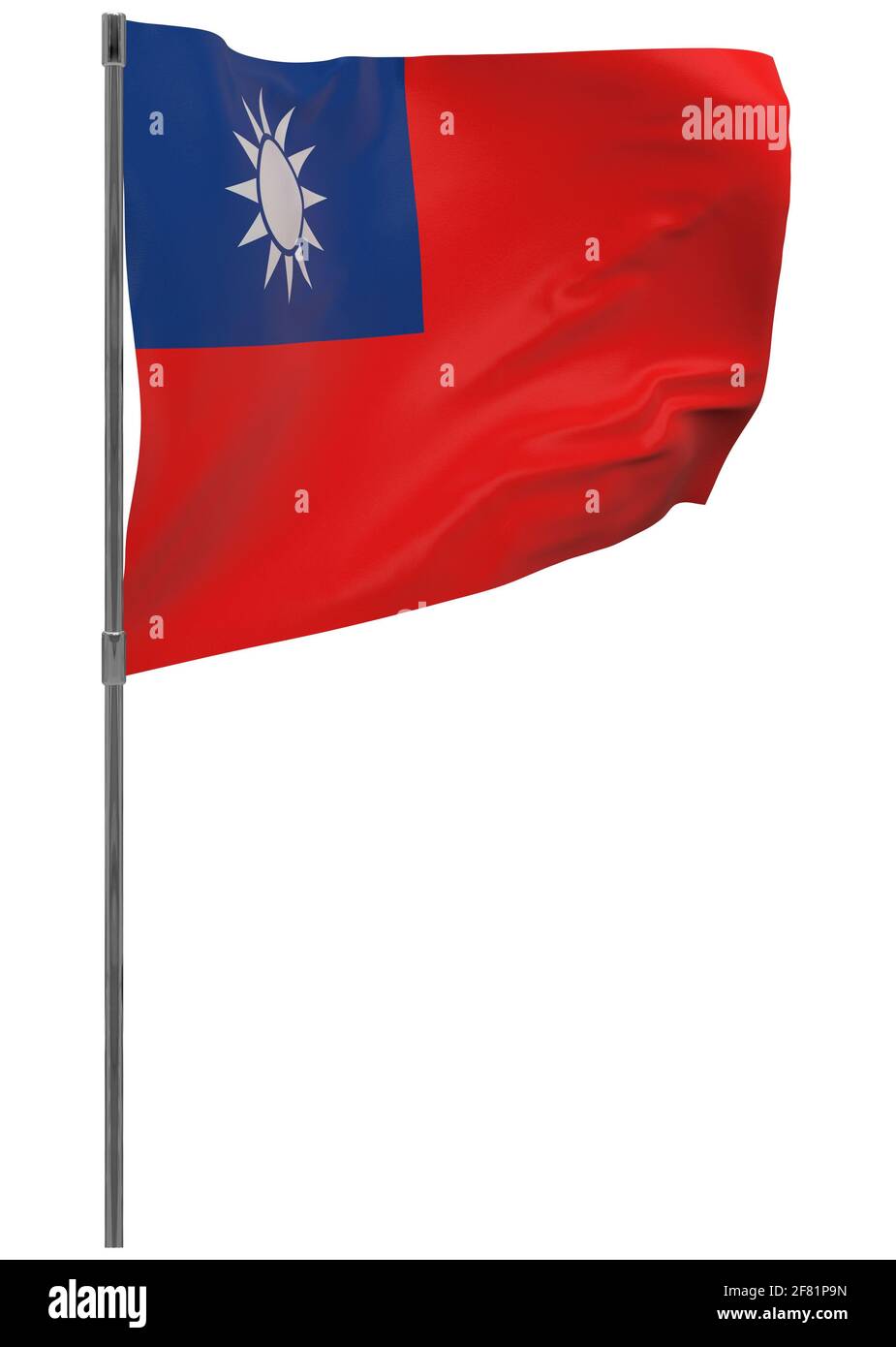 Taiwan flag on pole. Waving banner isolated. National flag of Taiwan ...