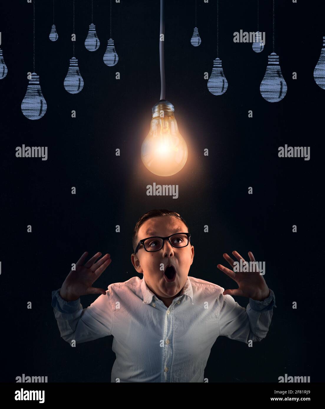 Boy lightbulb above head hi-res stock photography and images - Alamy