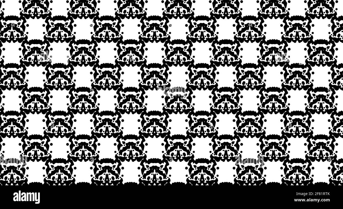 A 2D digital artwork of black and white squares and detailed patterns ...