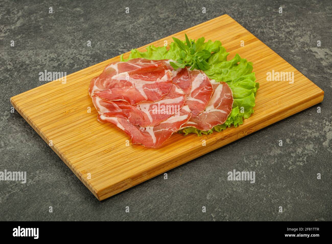 Delicous Smoked pork neck slices snack Stock Photo - Alamy