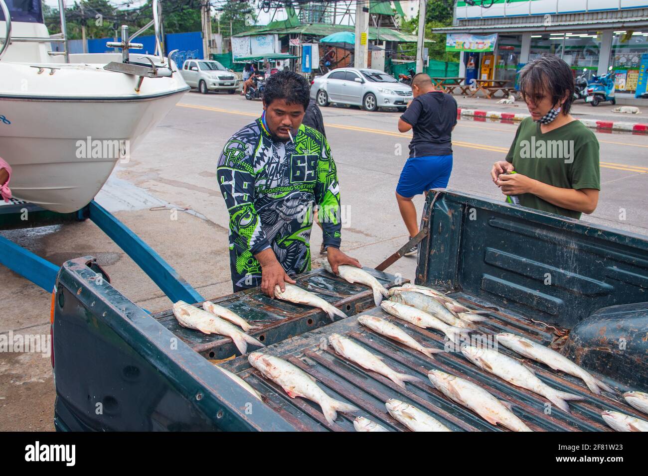 PATTAYA, THAILAND - Apr 07, 2021: Freshly caught fish from the sea from ...