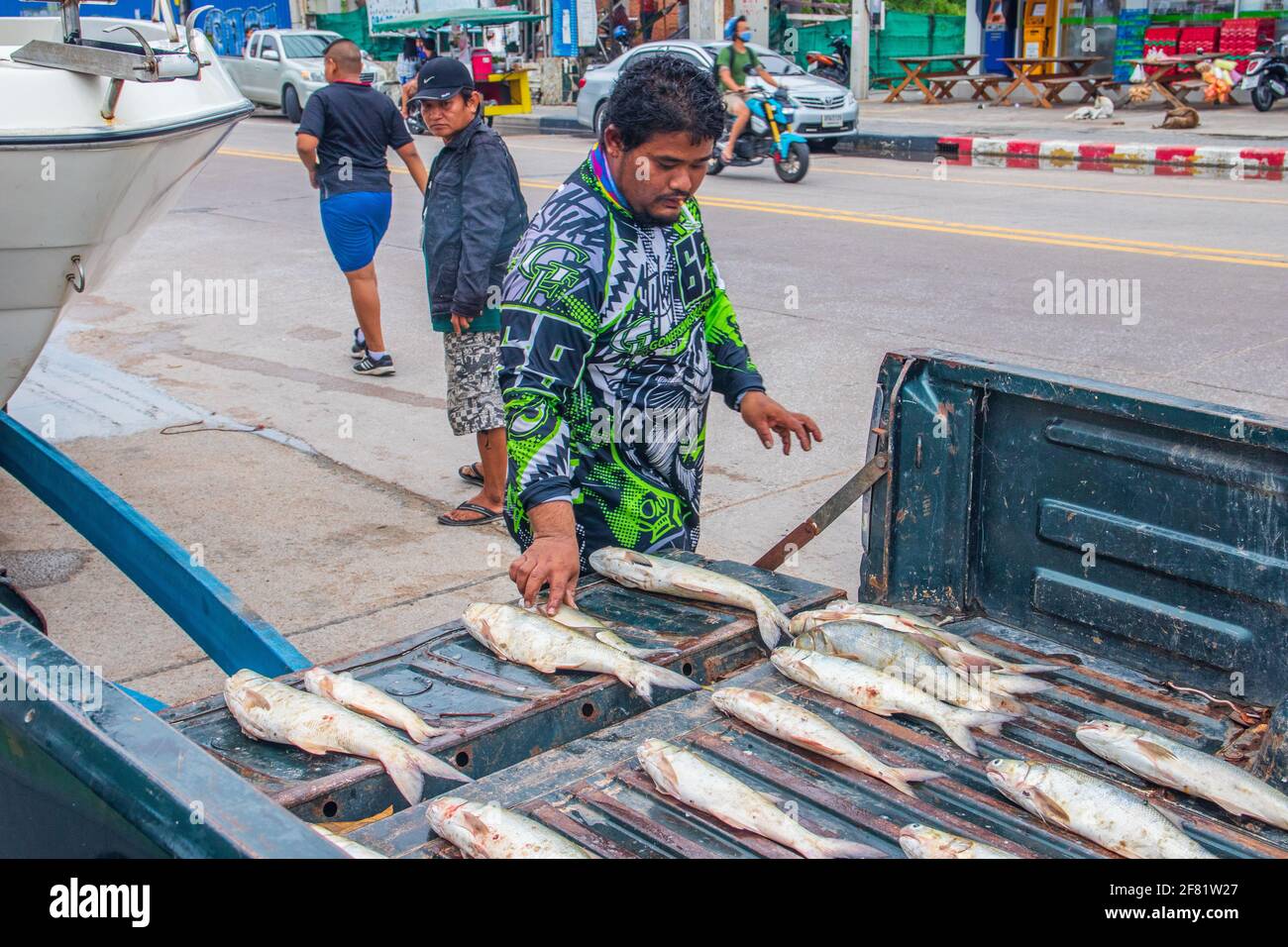 PATTAYA, THAILAND - Apr 07, 2021: Freshly caught fish from the sea from ...