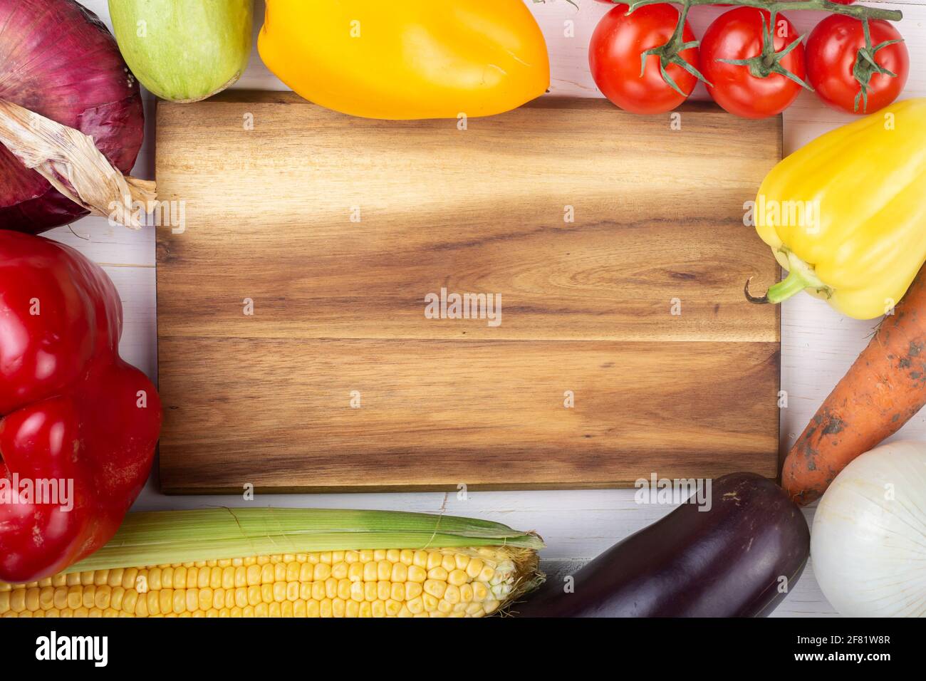 Organic food frame. Fresh raw vegetables from the home garden. On a ...