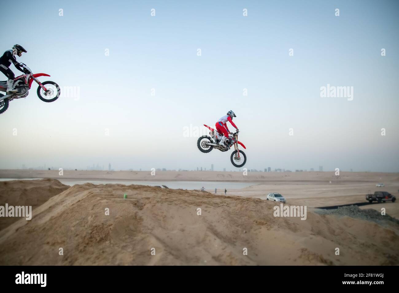DUBAI, UNITED ARAB EMIRATES - Jan 30, 2021: Freestyle motorcross riders ...