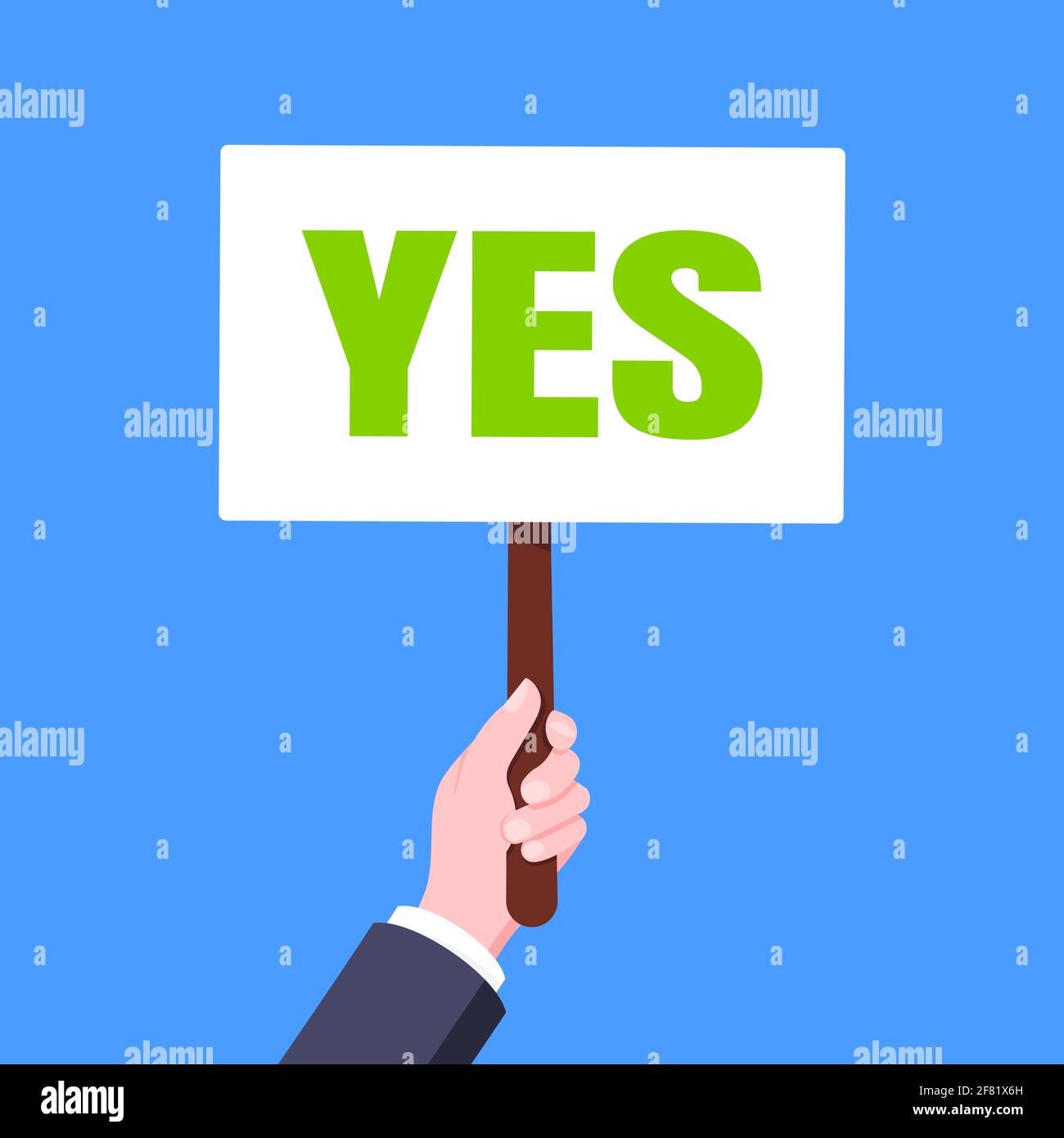 Hand hold yes word banner plate business concept flat style design ...