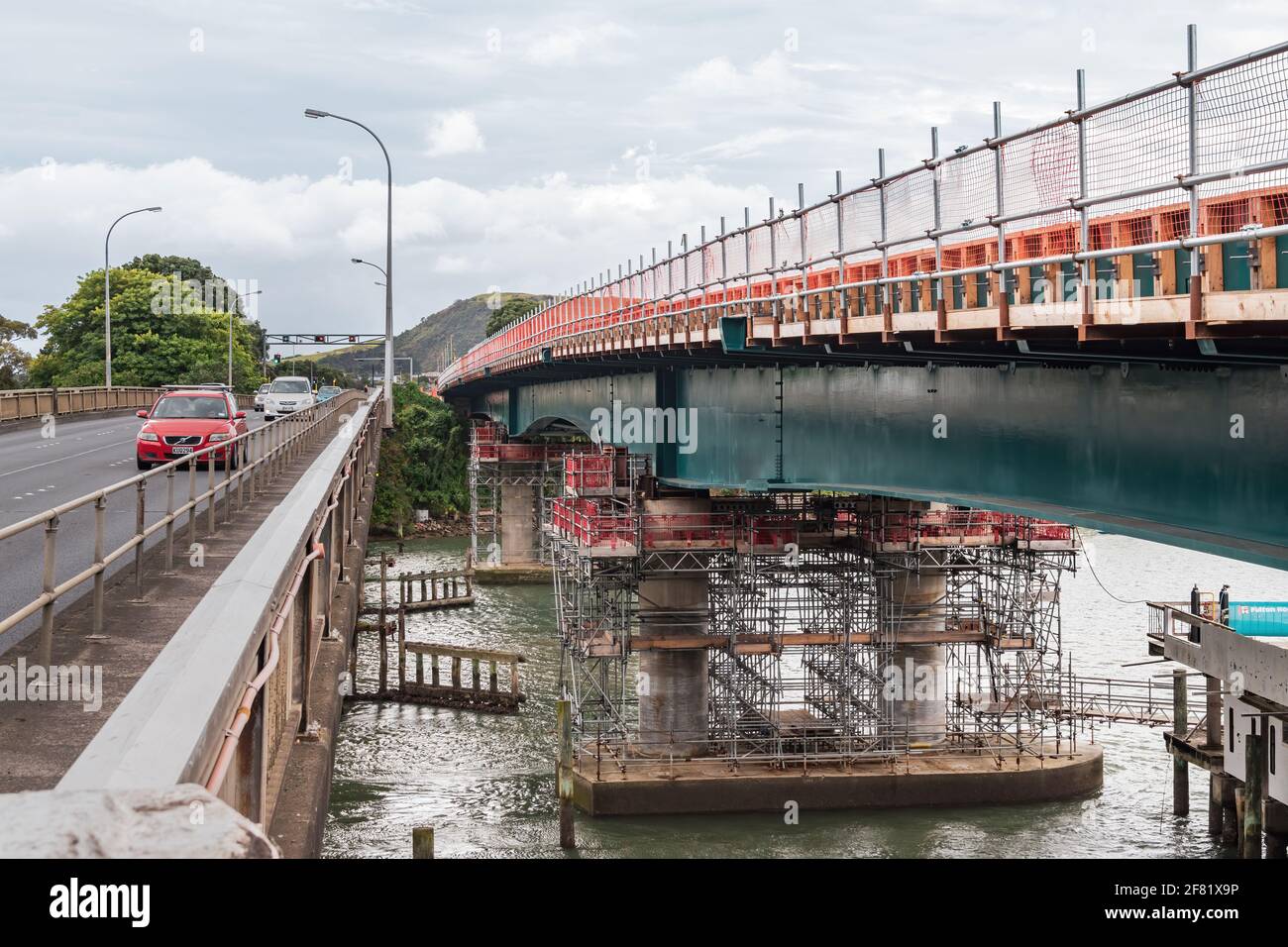 AUCKLAND, NEW ZEALAND - Mar 26, 2021: View of Eastern Busway bridge ...