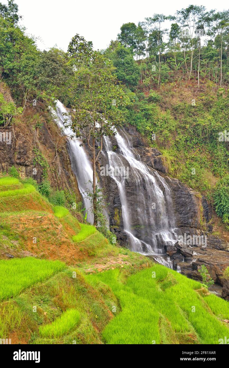 The Cikondang waterfall, located in Cianjur district West Java Stock ...