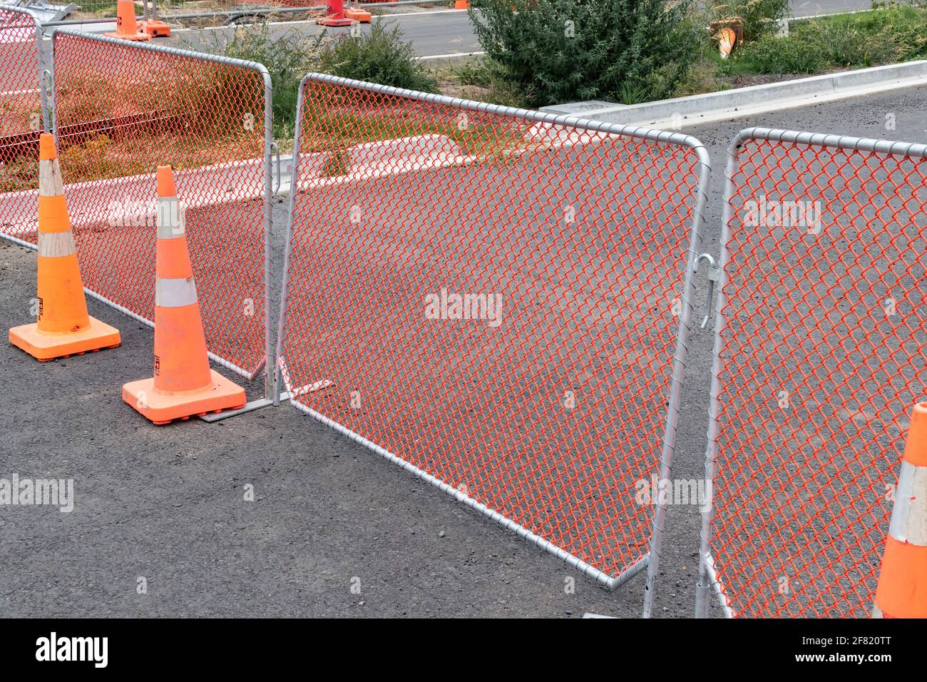 AUCKLAND, NEW ZEALAND - Mar 26, 2021: View of plastic mesh barrier ...