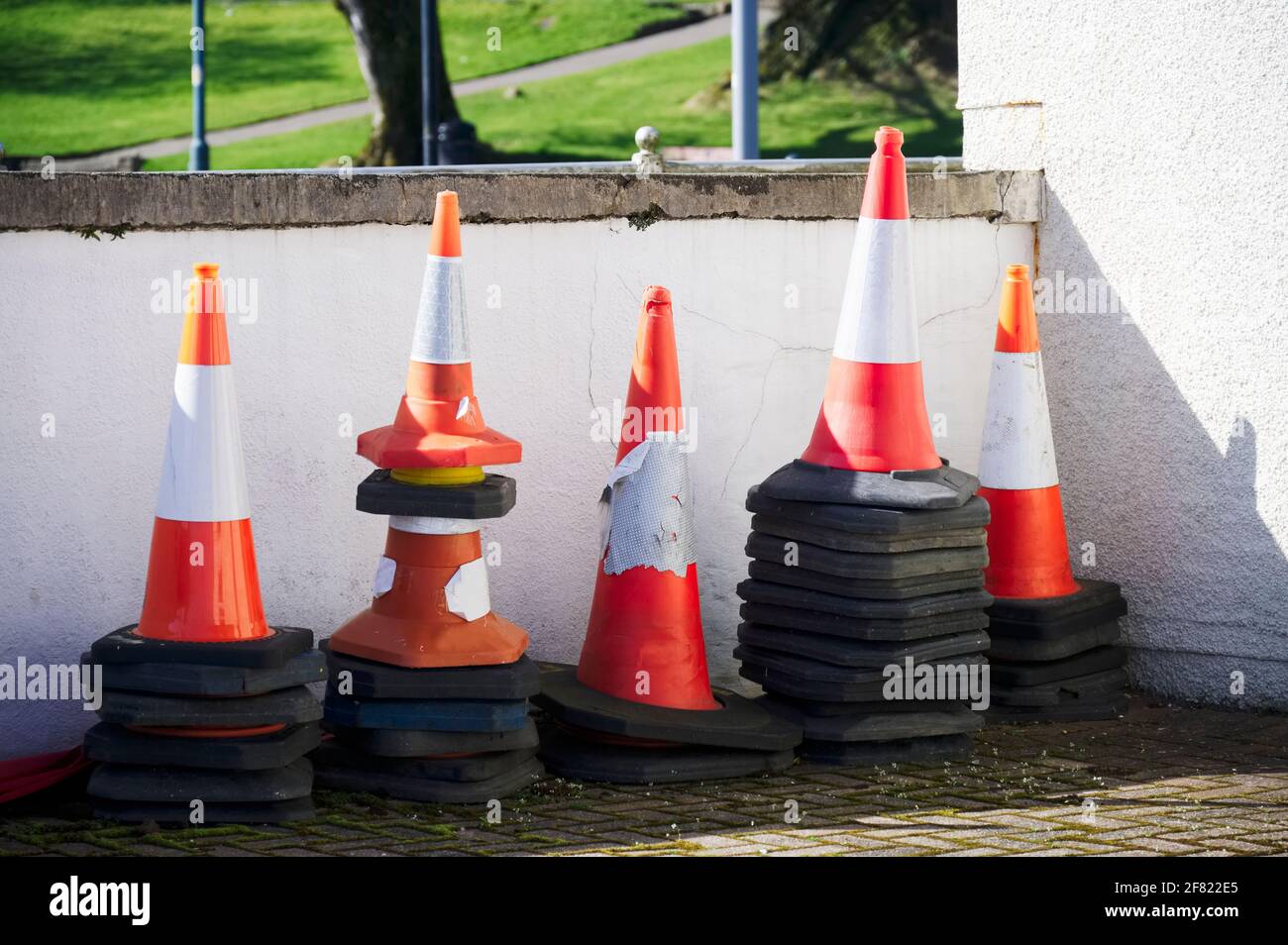 Red traffic cones at construction site plant room Stock Photo - Alamy