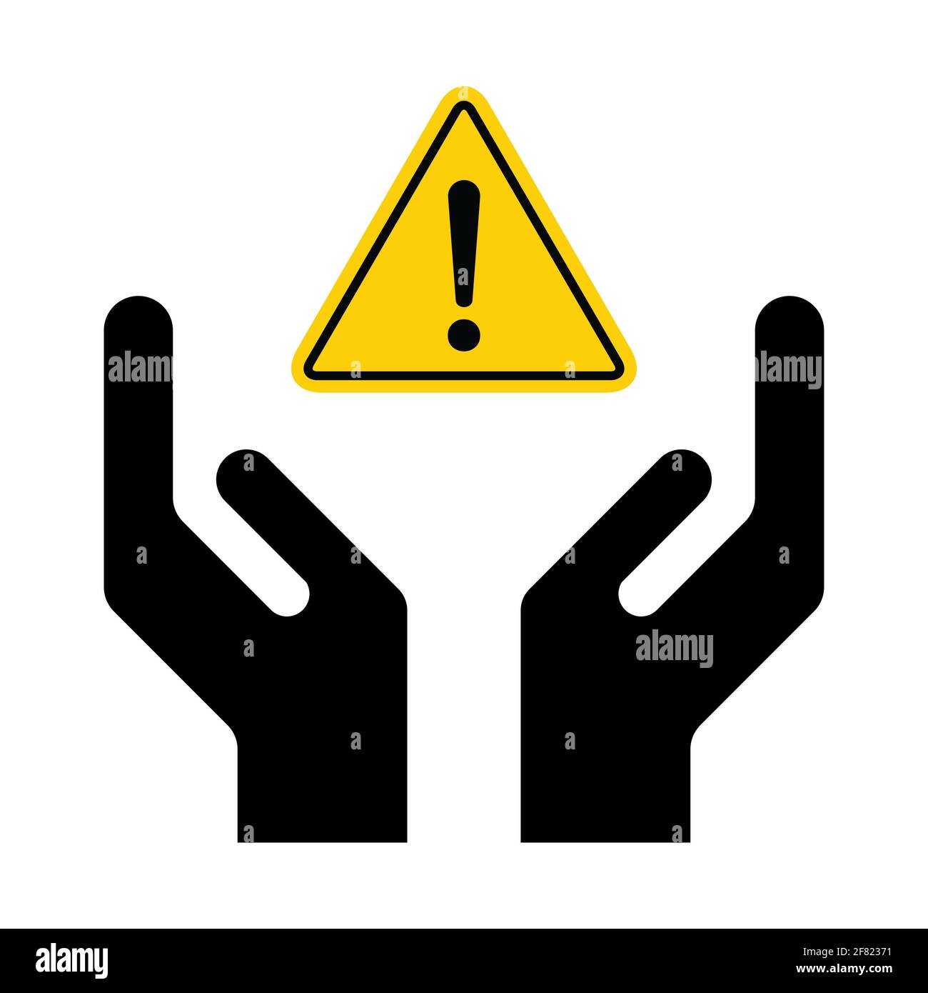 Hope icon, human hand with exclamation mark symbol, help and protection ...