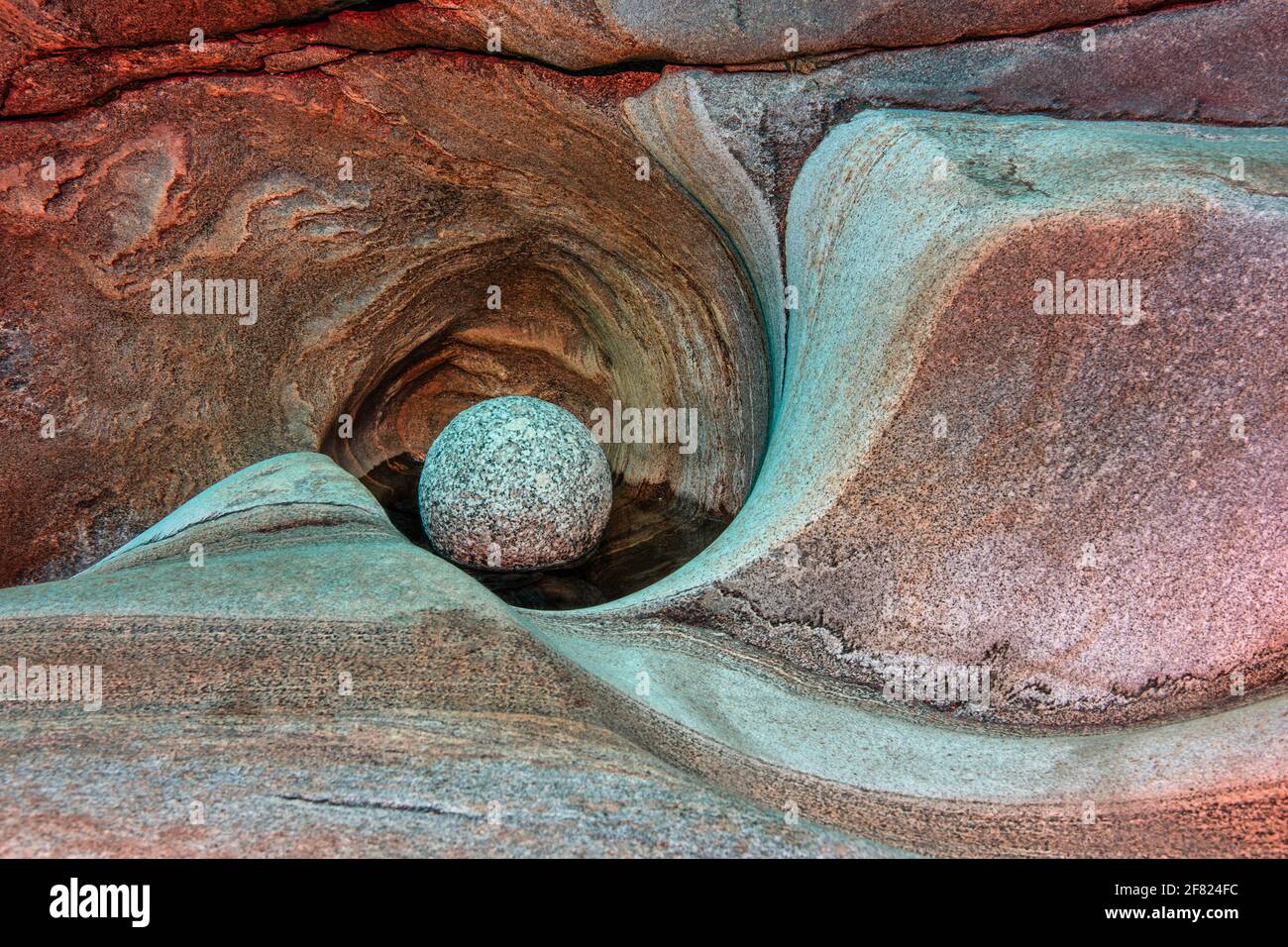 A protected stone ball in natural glacial mill with beautiful textures ...