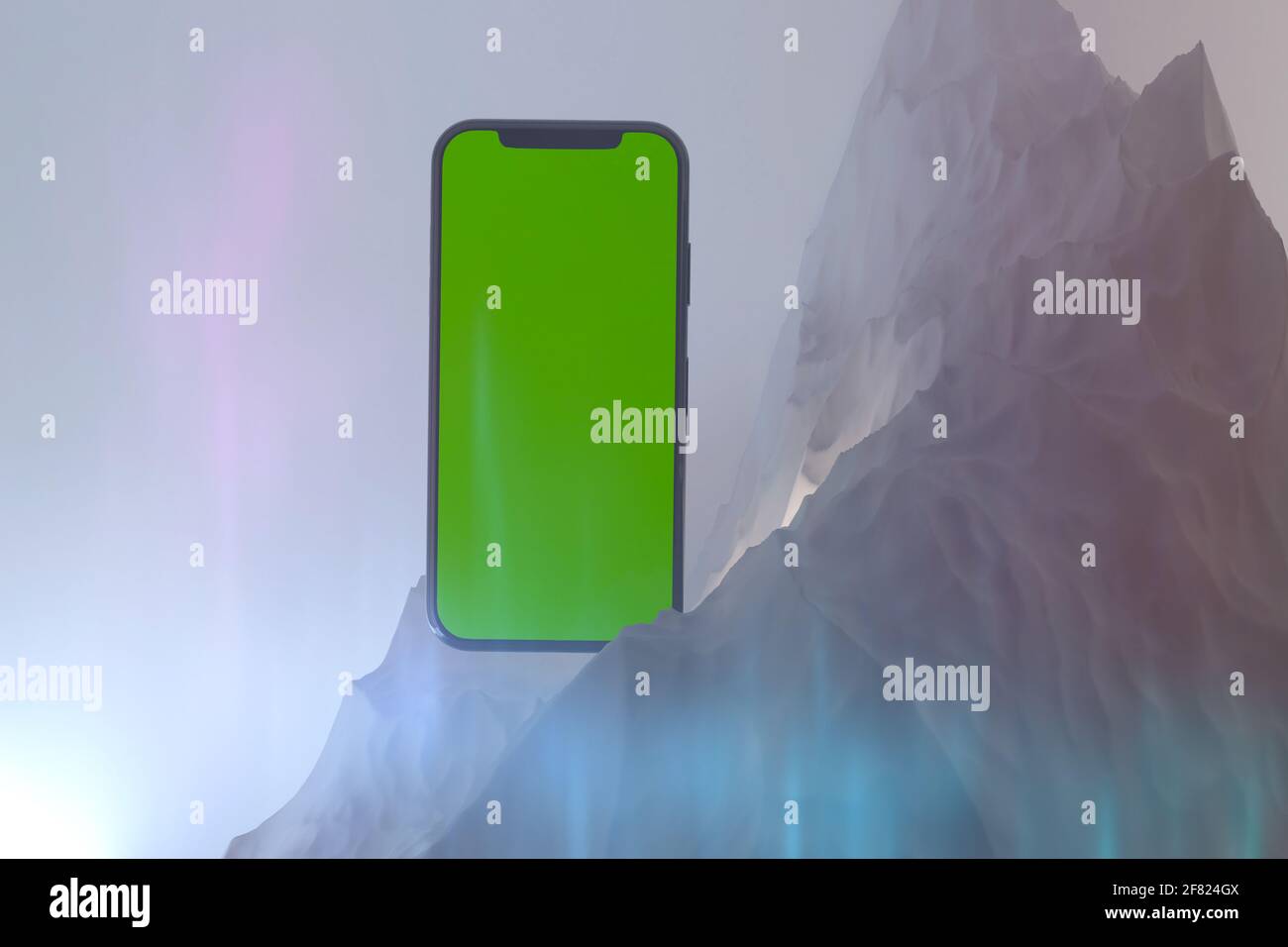 A 3d rendering of a phone with a green screen chroma key on the ...