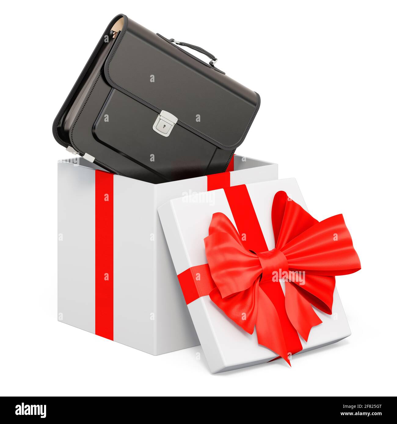 Black leather briefcase inside gift box, present concept. 3D rendering ...