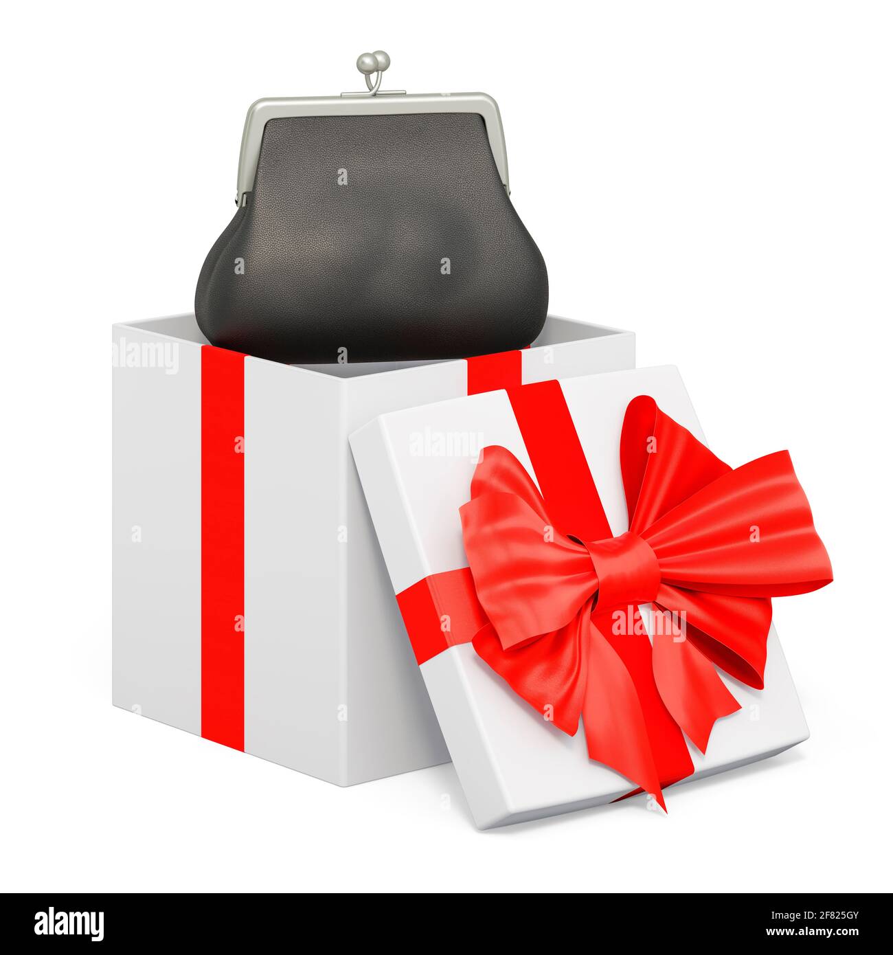 Purse inside gift box, 3D rendering isolated on white background Stock ...