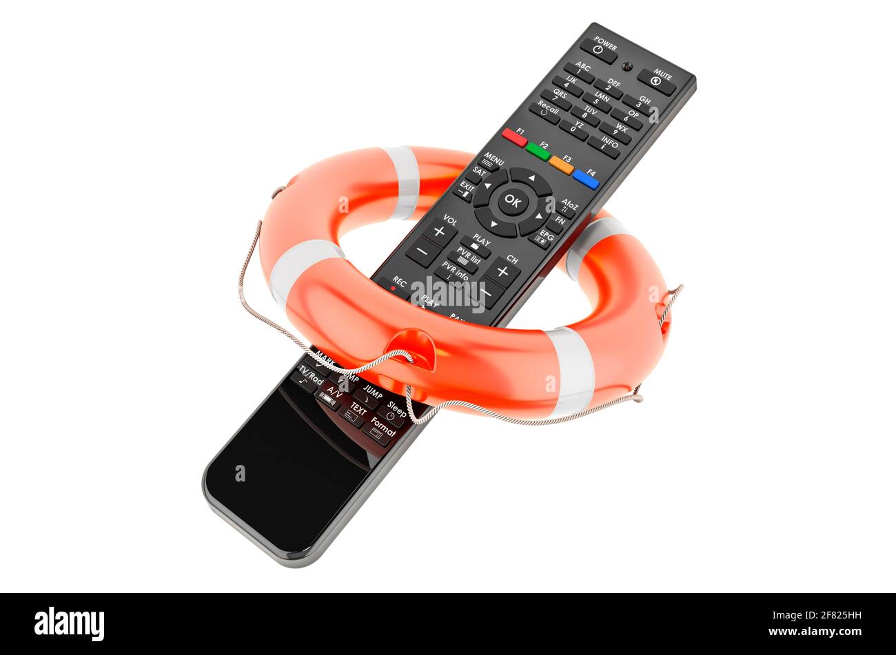 TV remote control with lifebelt. 3D rendering isolated on white ...