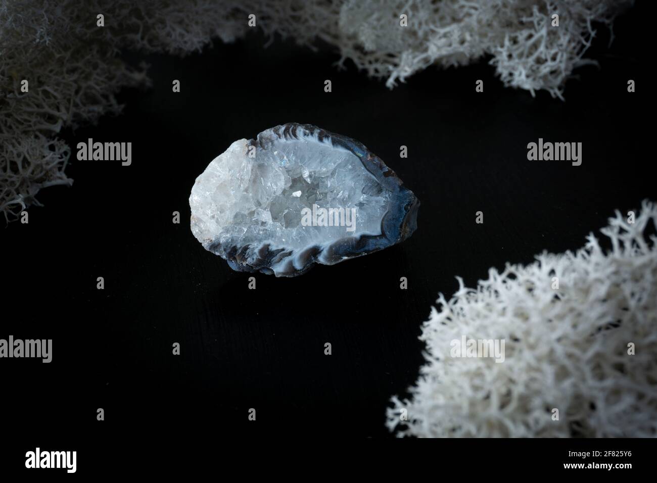 Chalcedony geode from Brazil. Natural mineral stone on a black ...