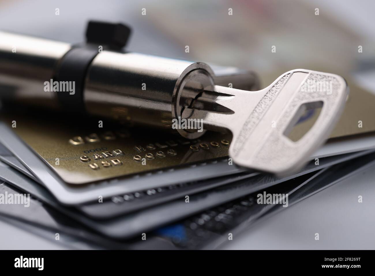 Plastic bank cards are with lock and key Stock Photo - Alamy