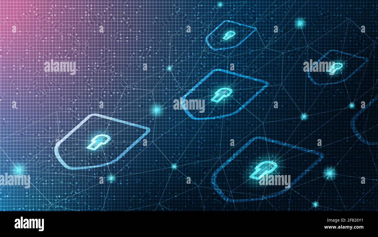 Digital Technology Shield Security,protection and connection Concept ...