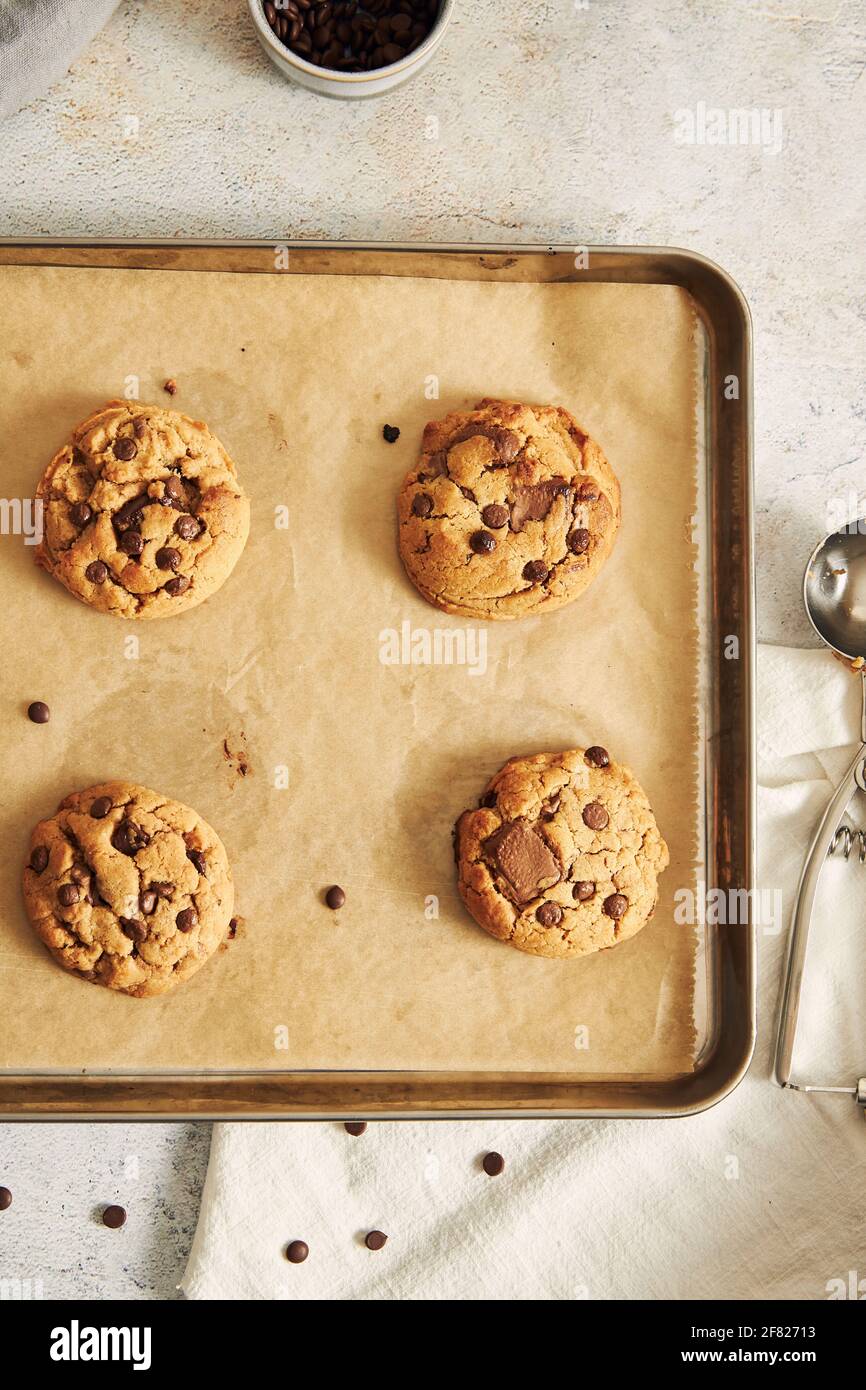 A vertical shot of delicious chocolate cookies with grid on t Stock ...