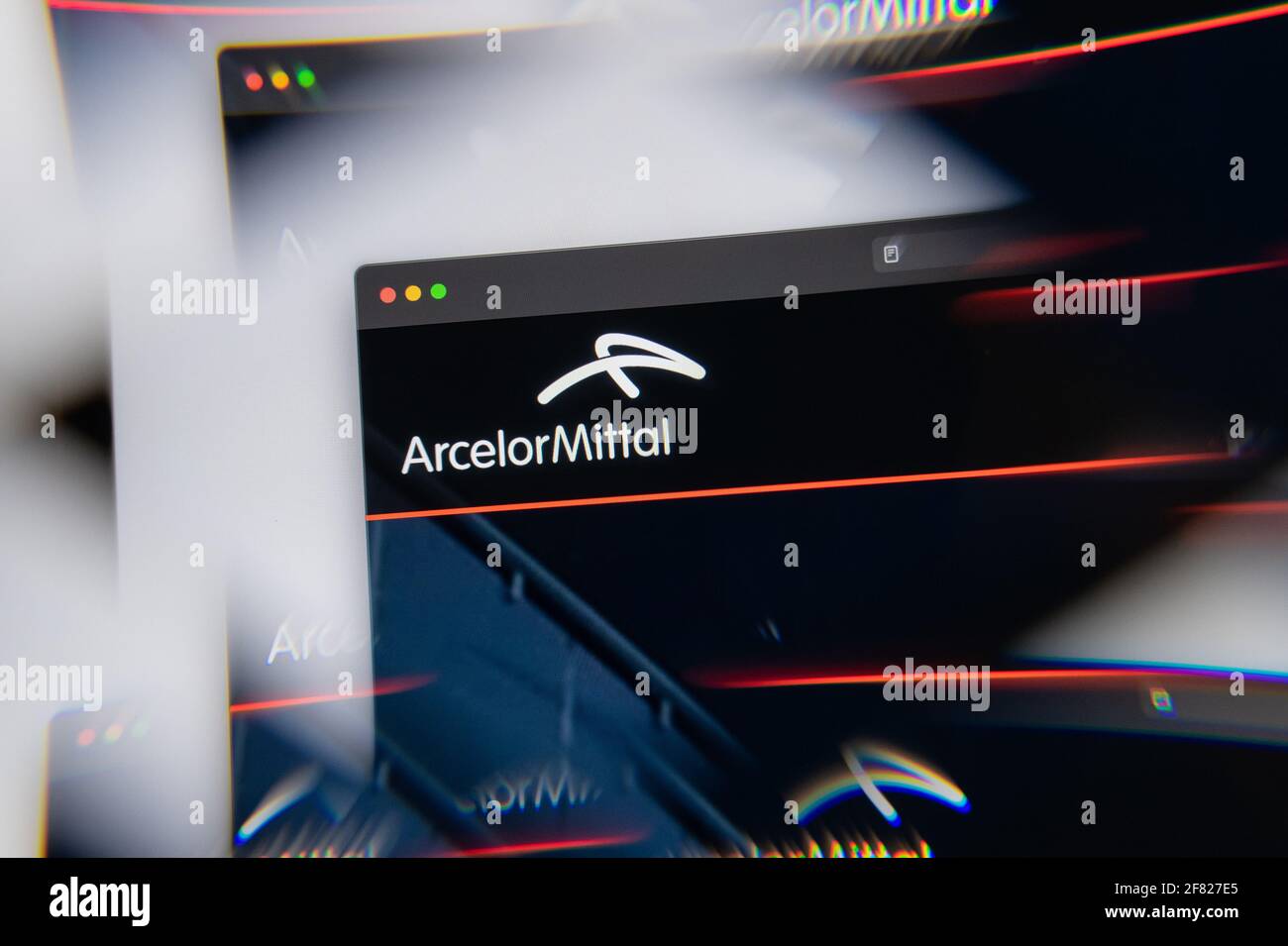 Milan, Italy - APRIL 10, 2021: Arcelor Mittal logo on laptop screen ...
