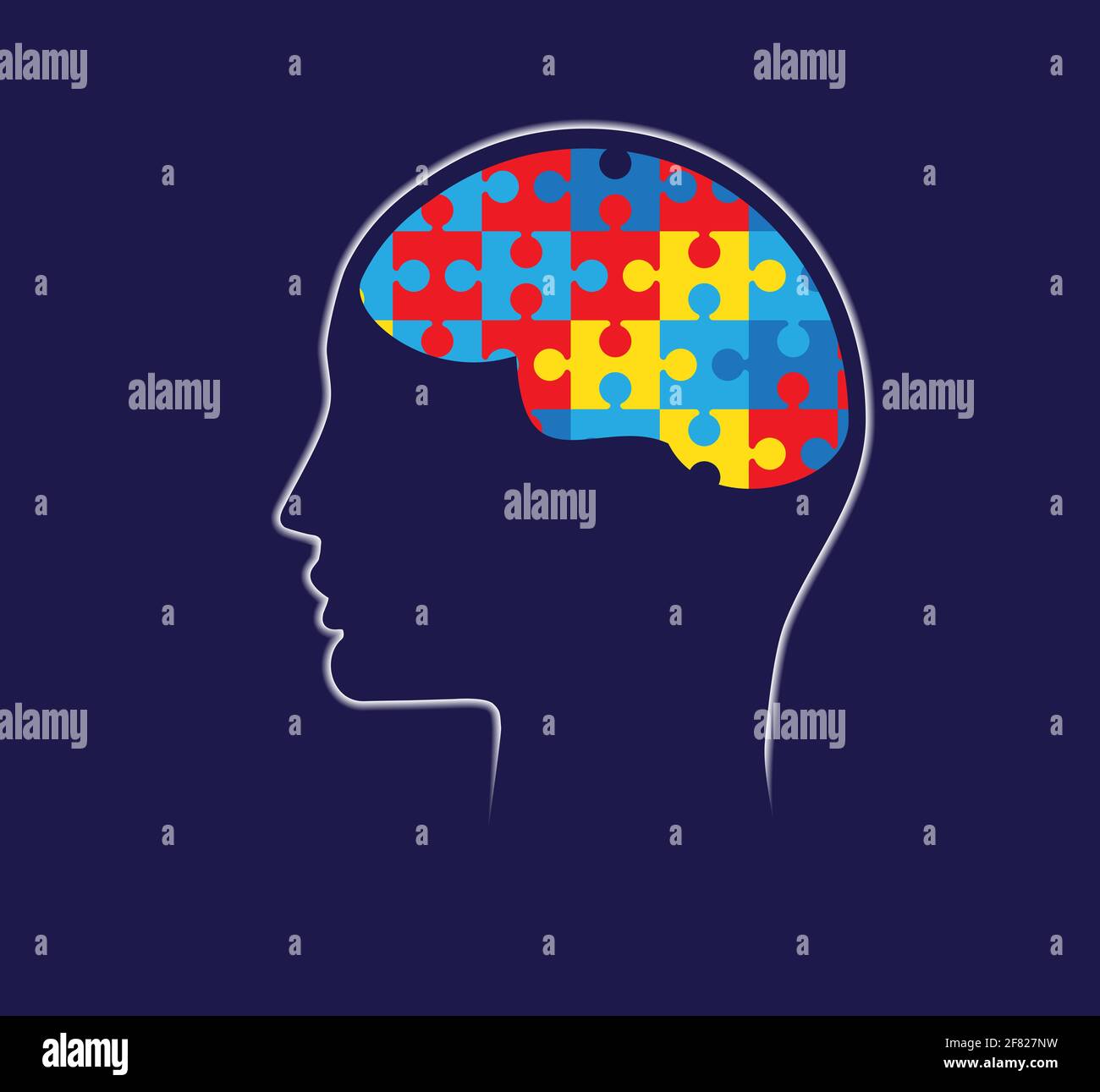 Brain-shaped puzzles. Blue background Stock Photo - Alamy