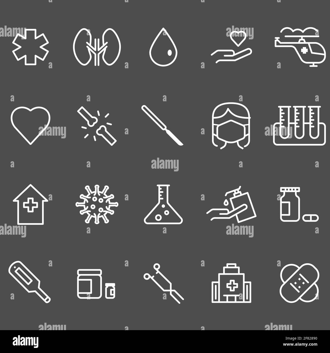Set of medical outline icon. Healthcare thin symbol vector. Pharmacy ...