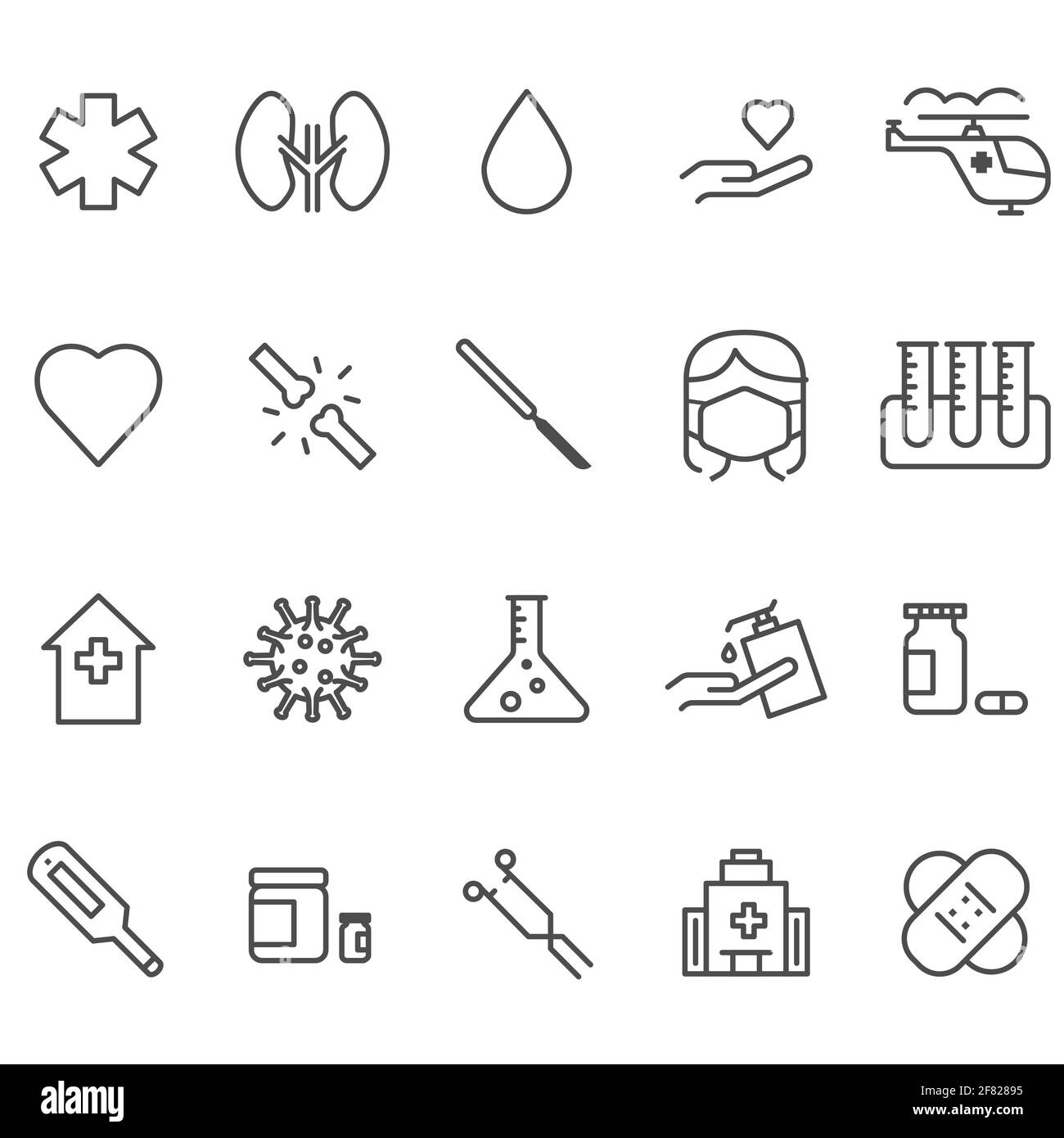 Set of medical outline icon. Healthcare thin symbol vector. Pharmacy ...