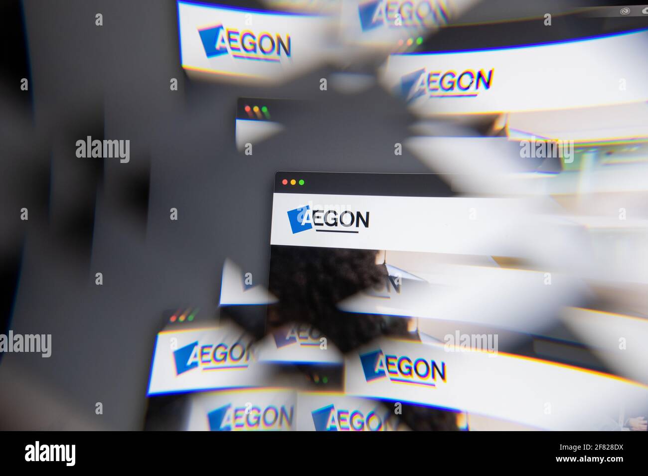 Milan, Italy - APRIL 10, 2021: Aegon logo on laptop screen seen through ...