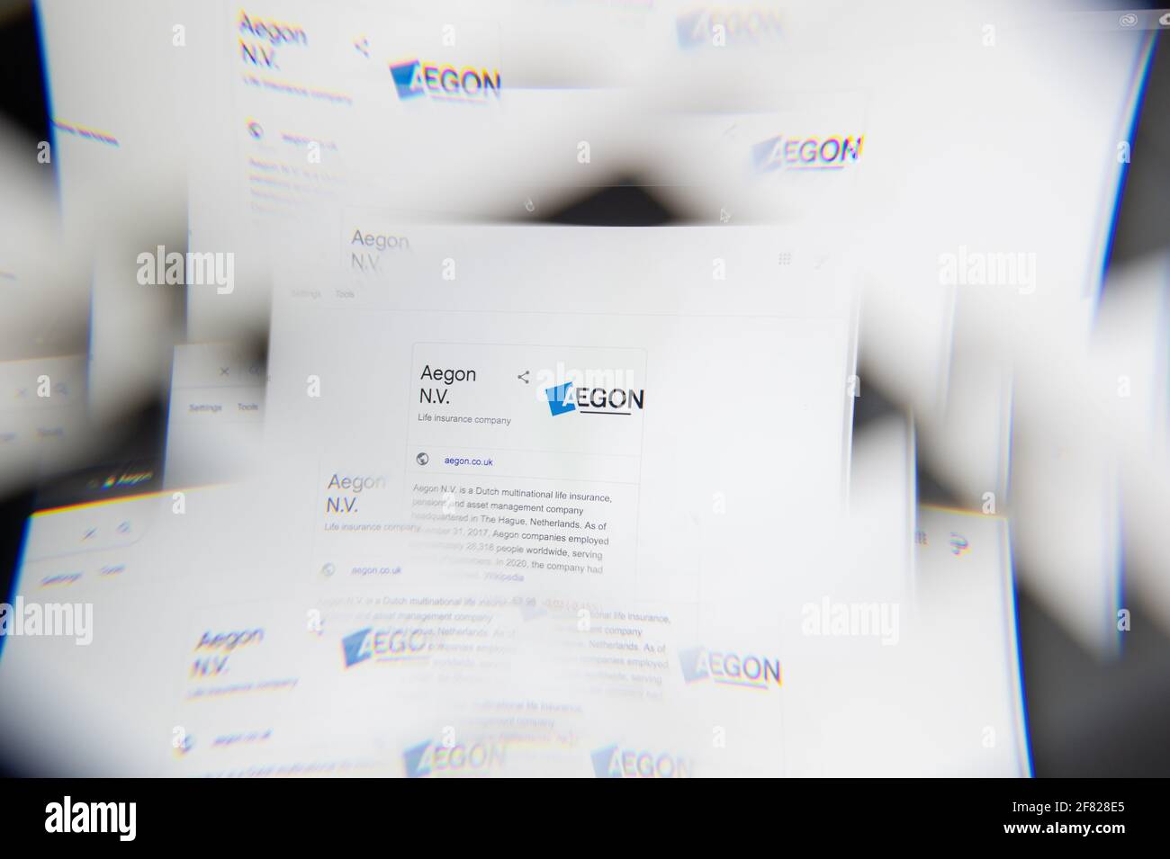 Milan, Italy - APRIL 10, 2021: Aegon logo on laptop screen seen through ...