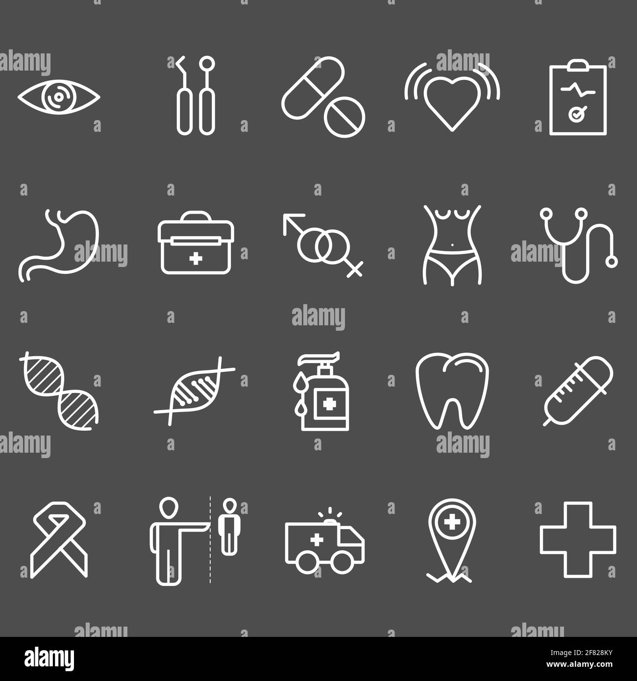 Set of medical outline icon. Healthcare thin symbol vector. Pharmacy ...