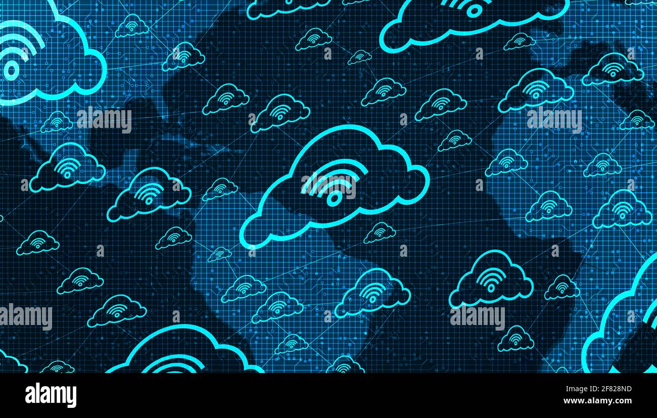 Cloud Network Connecting With Wifi icon on Global Technology background,Clouds Computing concept ...