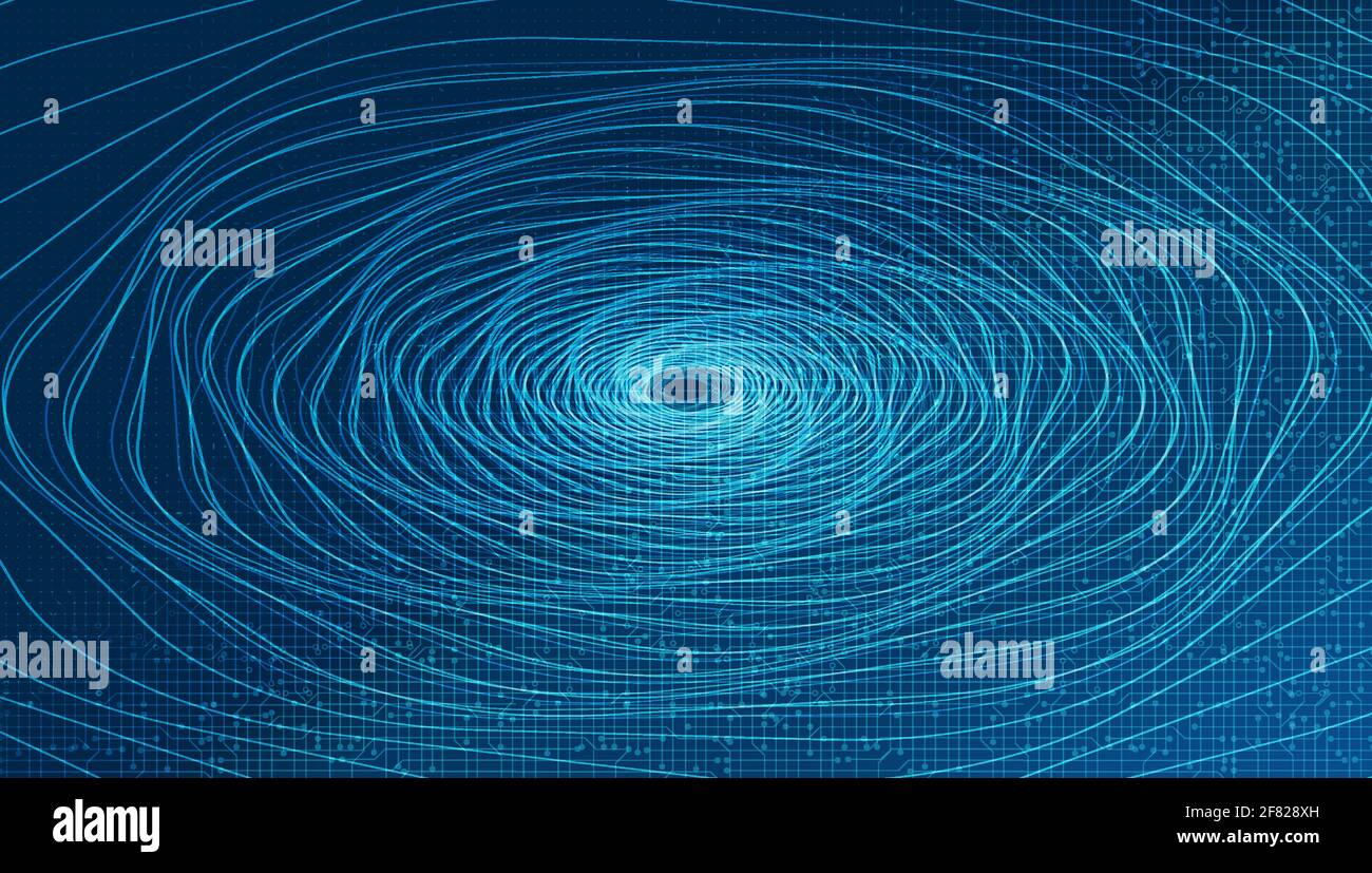 Digital Teleport Warp Spiral Technology on Blue Background,Network ...