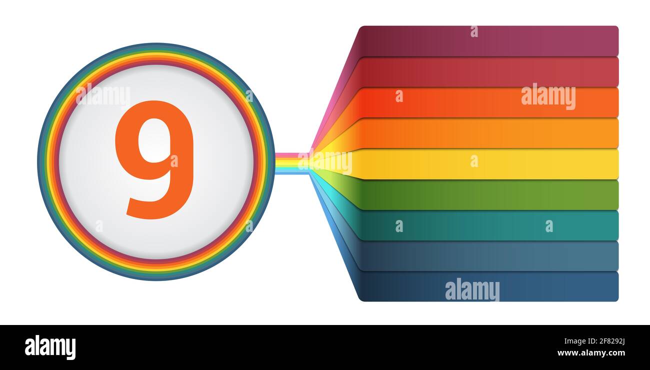 Template for Infographics 9 positions. Colourful numbered strips with ...