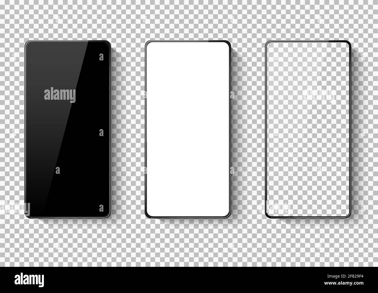 Set of realistic mobile phone. Front view of smartphone with empty ...