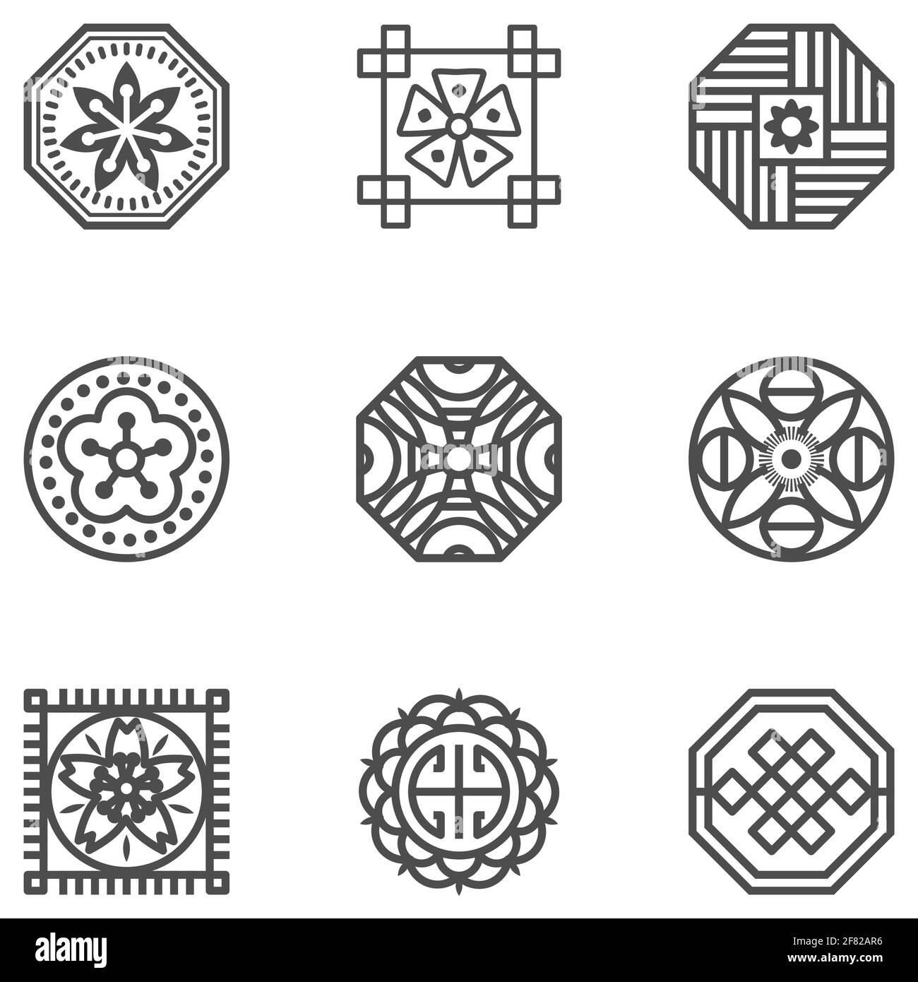 Korea traditional pattern outline icon collection. Linear symbol vector ...