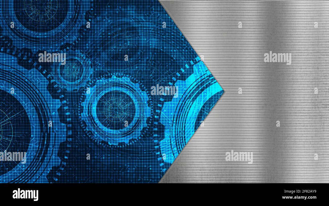 Digital Technical Gears wheel background on Silver Steel Background ...