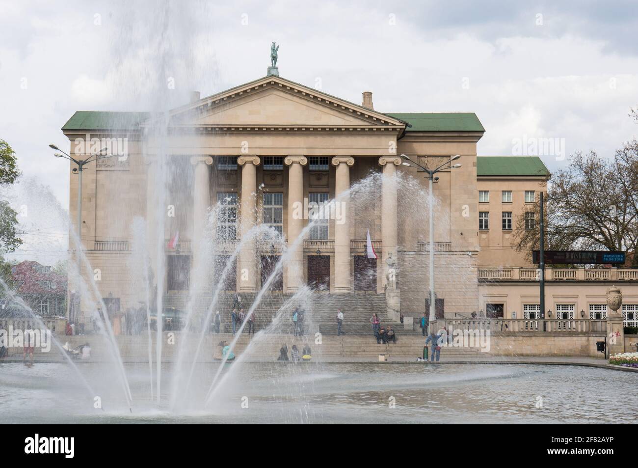 POZNAN, POLAND - May 01, 2016: Large water fountain in front of the ...