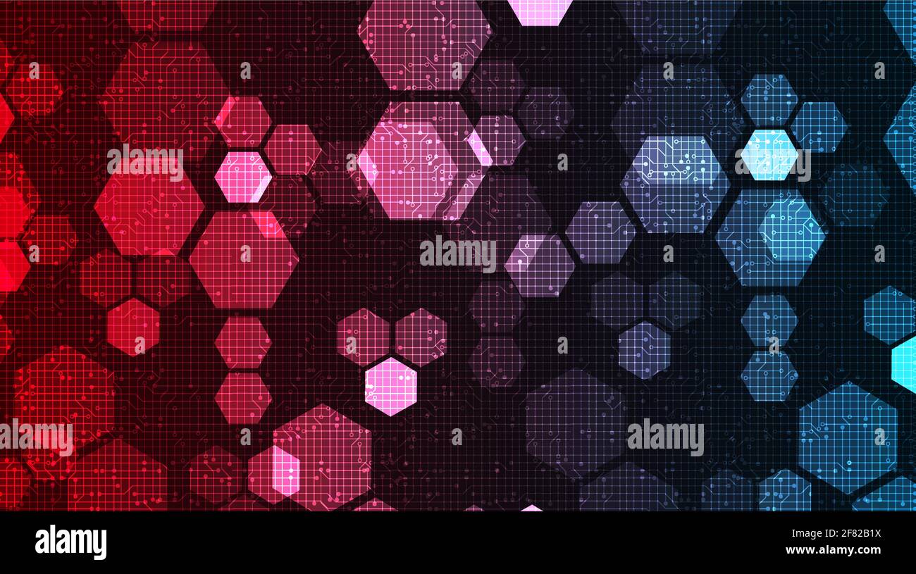 Red and Blue Polygon Technology background Hi-tech Digital and security ...
